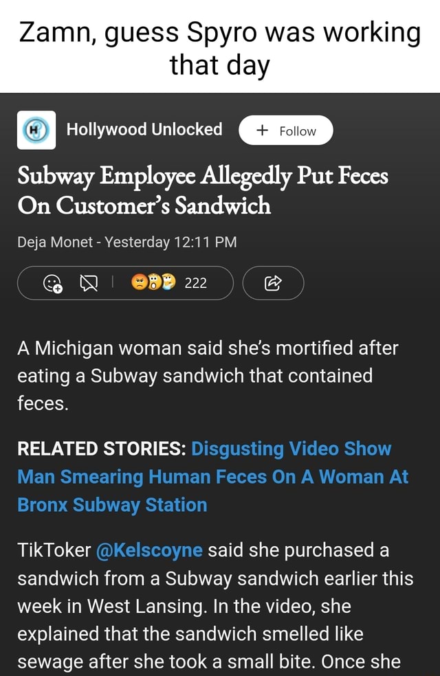 Zamn, guess Spyro was working that day Hollywood Unlocked Subway ...