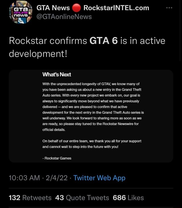 GTA News Rockstar confirms GTA 6 is in active development! What's Next ...