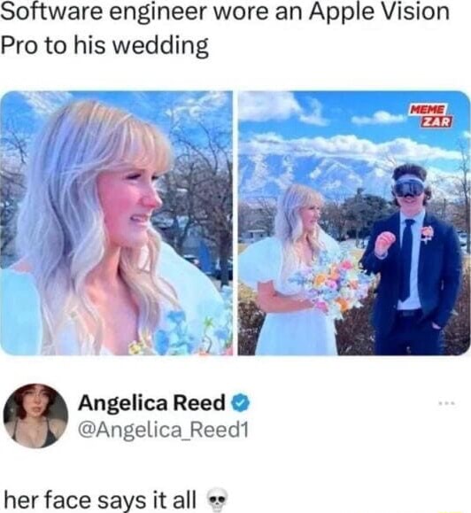Software engineer wore an Apple Vision Pro to his wedding Angelica Reed ...