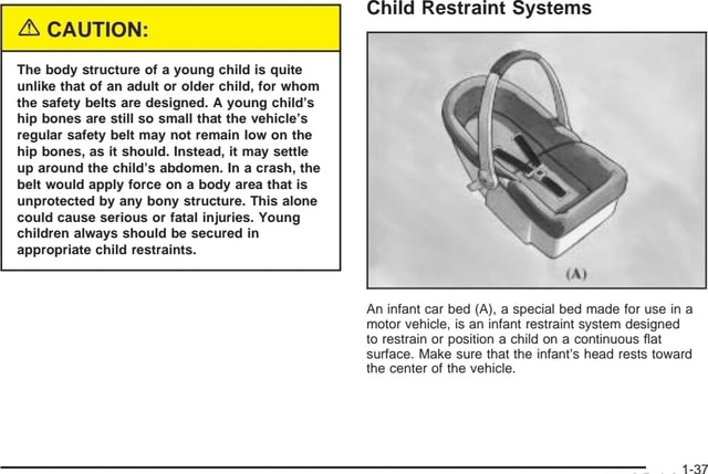 Child Restraint Systems CAUTIONE The body structure of a young child is ...