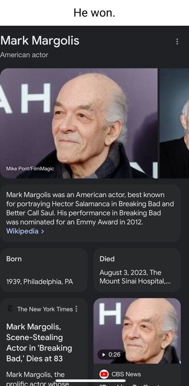 He wi Mark Margolis American actor Mike Mark Margolis was an American ... He wi Mark Margolis American actor Mike Mark Margolis was an American ...