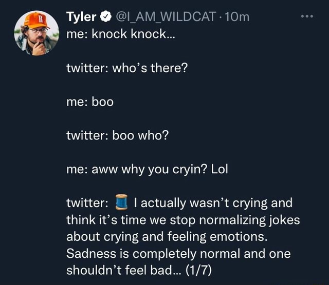 Tyler @ me: knock knock... twitter: who's there? SS me: boo twitter ...