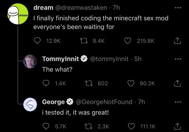 Dream Dreamwastaken I Finally Finished Coding The Minecraft Sex Mod
