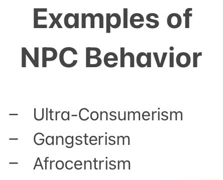 Examples of NPC Behavior Ultra-Consumerism Gangsterism Afrocentrism ...