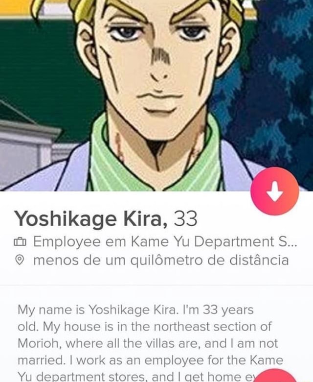 Yoshikage Kira, 33 ain Employee em Kame YU Department 5... © menos de ...