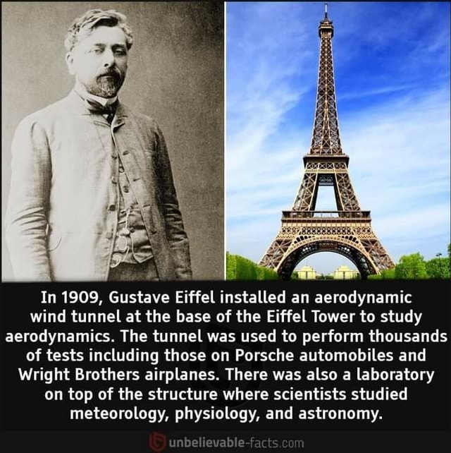 In 1909, Gustave Eiffel installed an aerodynamic wind tunnel at the ...