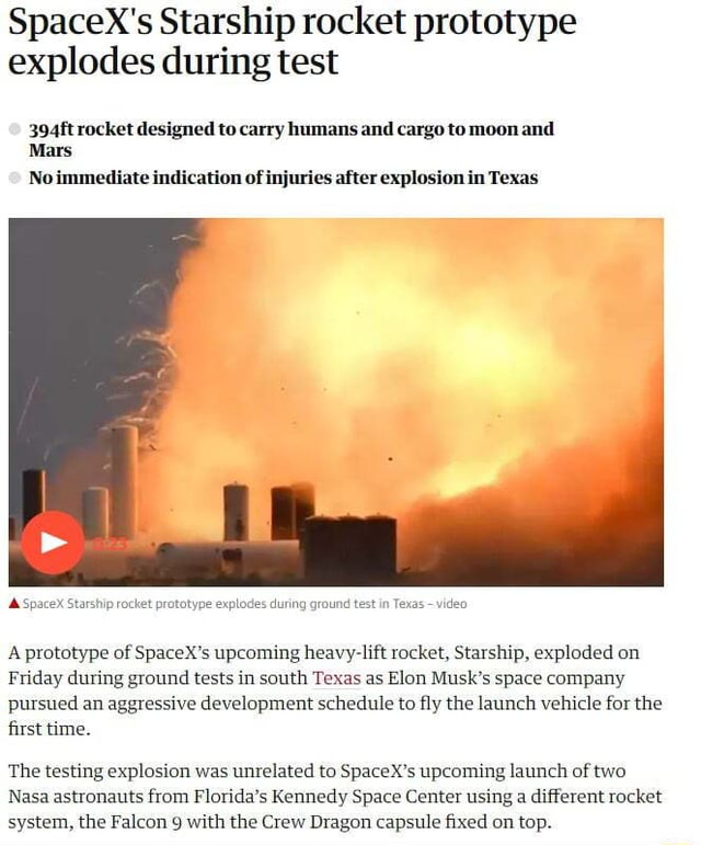 SpaceX's Starship rocket prototype explodes during test 394ft rocket ...
