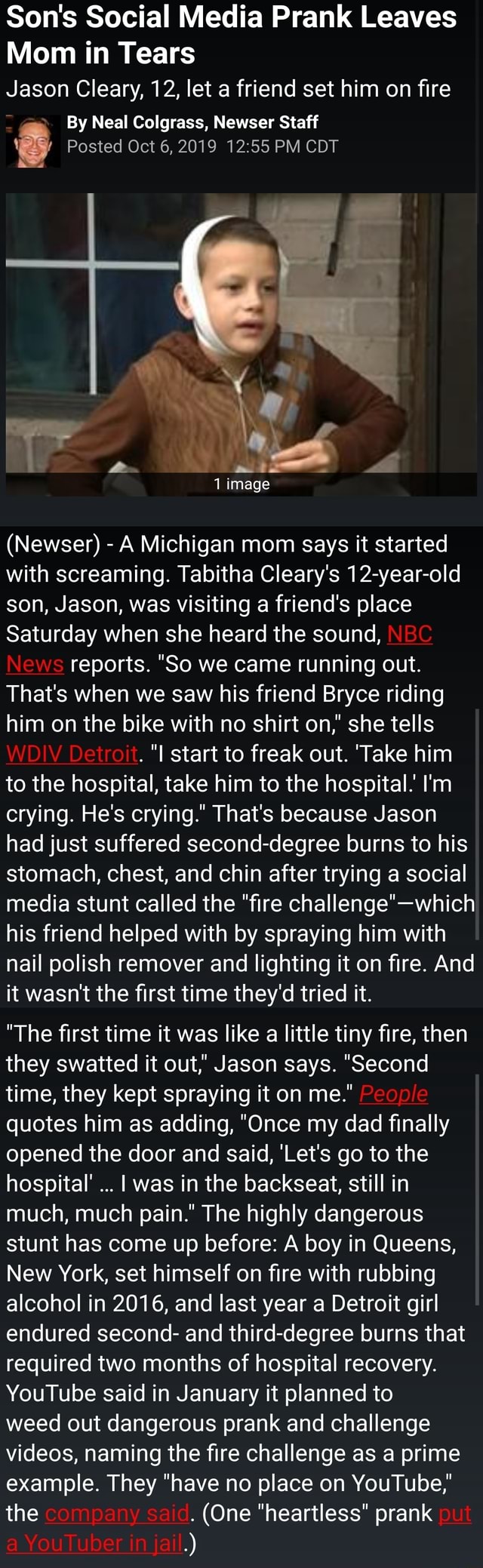 Son's Social Media Prank Leaves Mom in Tears Jason Cleary, 12, let a ...