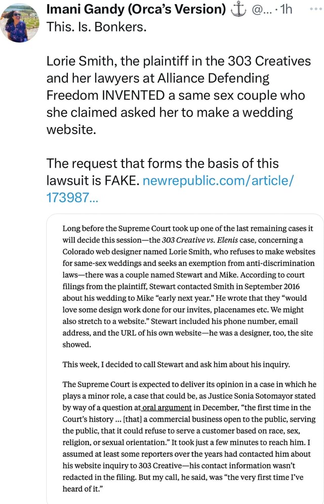 Imani Gandy (Orca's Version) th This. Is. Bonkers. Lorie Smith, the ...