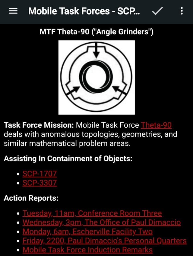 = Mobile Task Forces MTF Theta-90 ("Angle Grinders") Task Force Mission ...