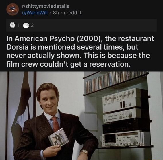 '/shittymoviedetails at In American Psycho (2000), the restaurant ...