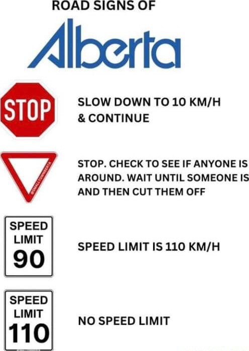 ROAD SIGNS OF Alberta SPEED UMIT 90 SPEED LIMIT SLOW DOWN TO 10 ...