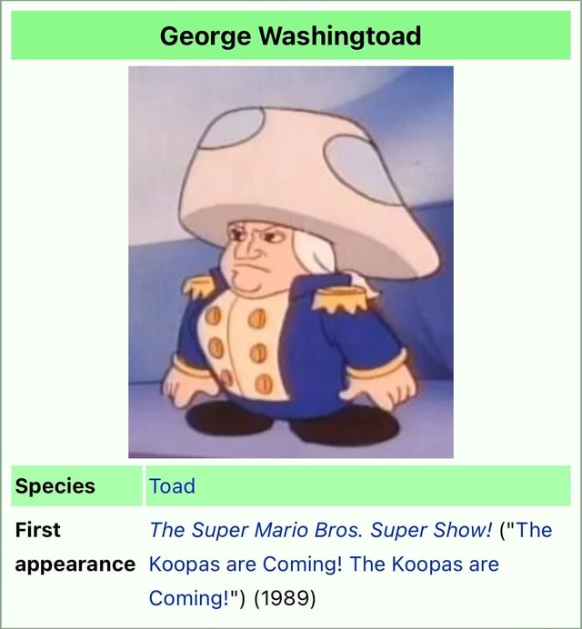George Washingtoad Species Toad First The Super Mario Bros. Super Show ...