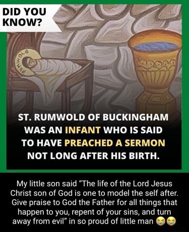 DID YOU KNOW? ST. RUMWOLD OF BUCKINGHAM. WAS AN INFANT WHO IS SAID TO HAVE PREACHED A SERMON NOT ...