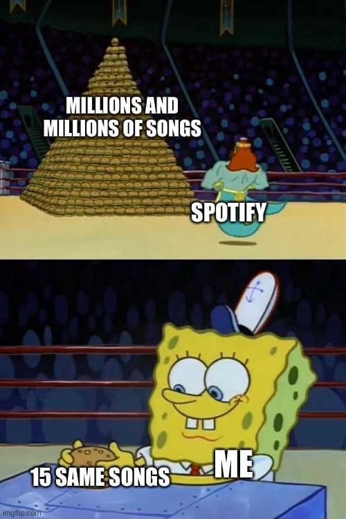 MILLIONS AND MILLIONS OF SONGS SPOTIFY 15 SAME SONGS ME - iFunny