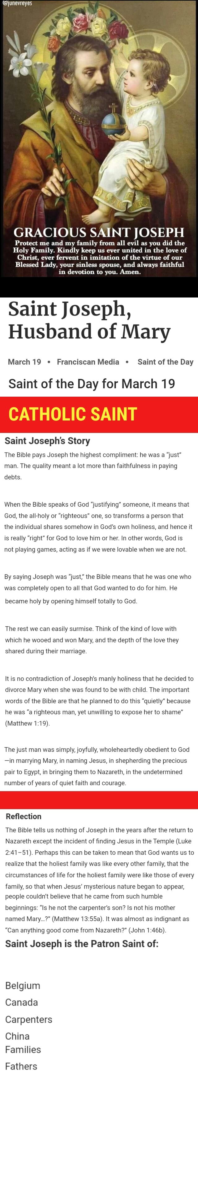 @junevreyes GRACIOUS SAINT JOSEPH Protect me and my family from all evil as you did the Holy ...