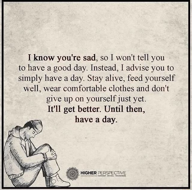 I know you're sad, so I won't tell you to have a good day, Instead, I ...