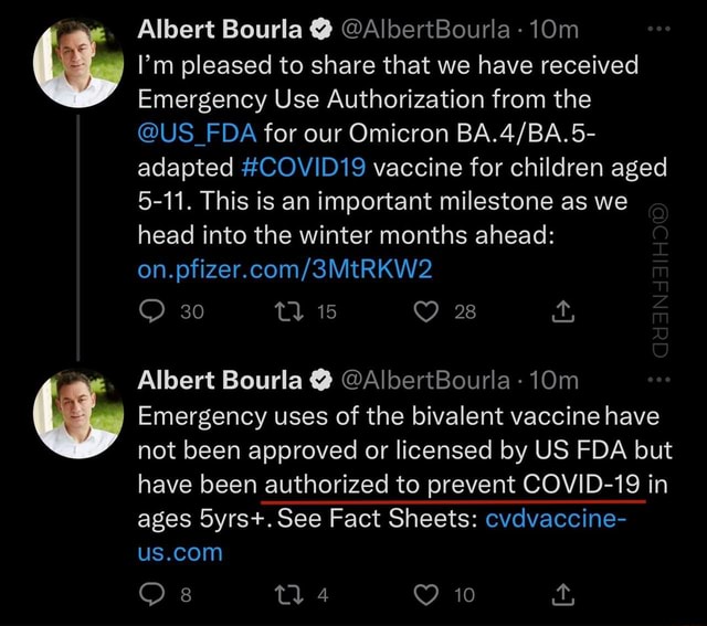 Albert Bourla @ @AlbertBourla- I'm pleased to share that we have ...