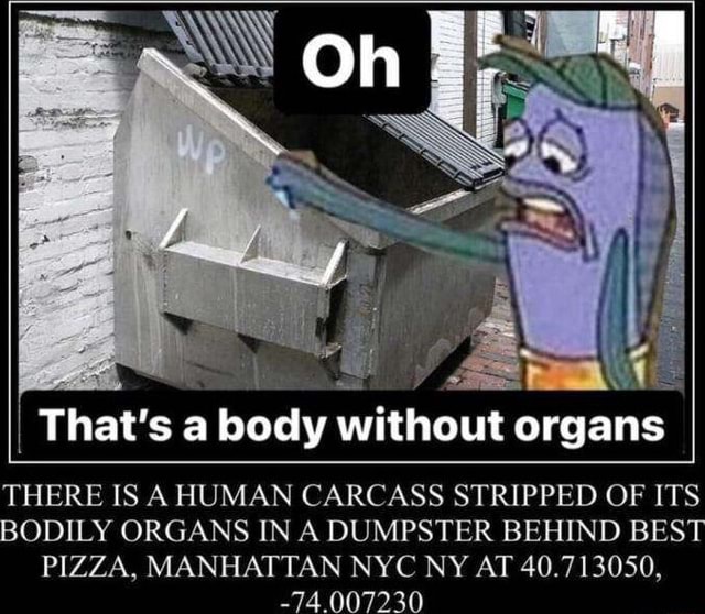 I That's a body without organs THERE IS A HUMAN CARCASS STRIPPED OF ITS ...