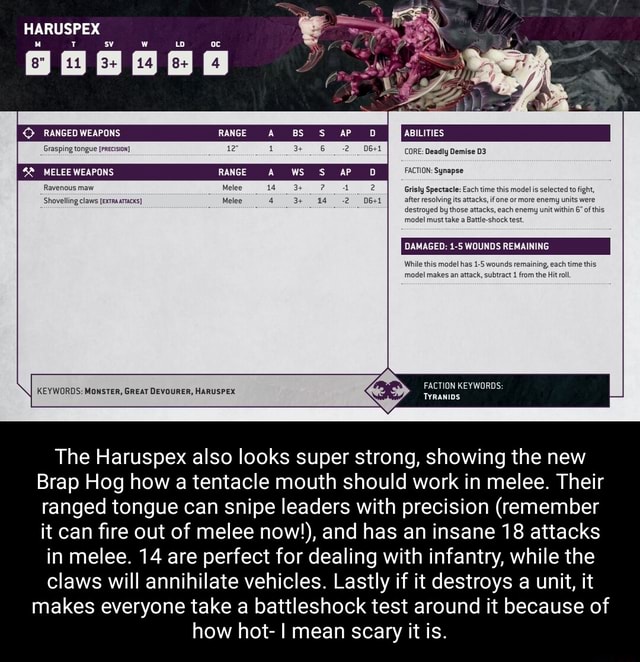 HARUSPEX ABILITIES CORE: Deadly Demise FACTION: Synapse model RANGED ...