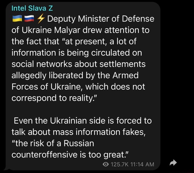 Intel Slava Z Deputy Minister of Defense of Ukraine Malyar drew ...