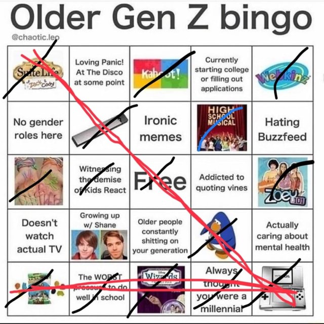 Older Gen Z bingo - iFunny