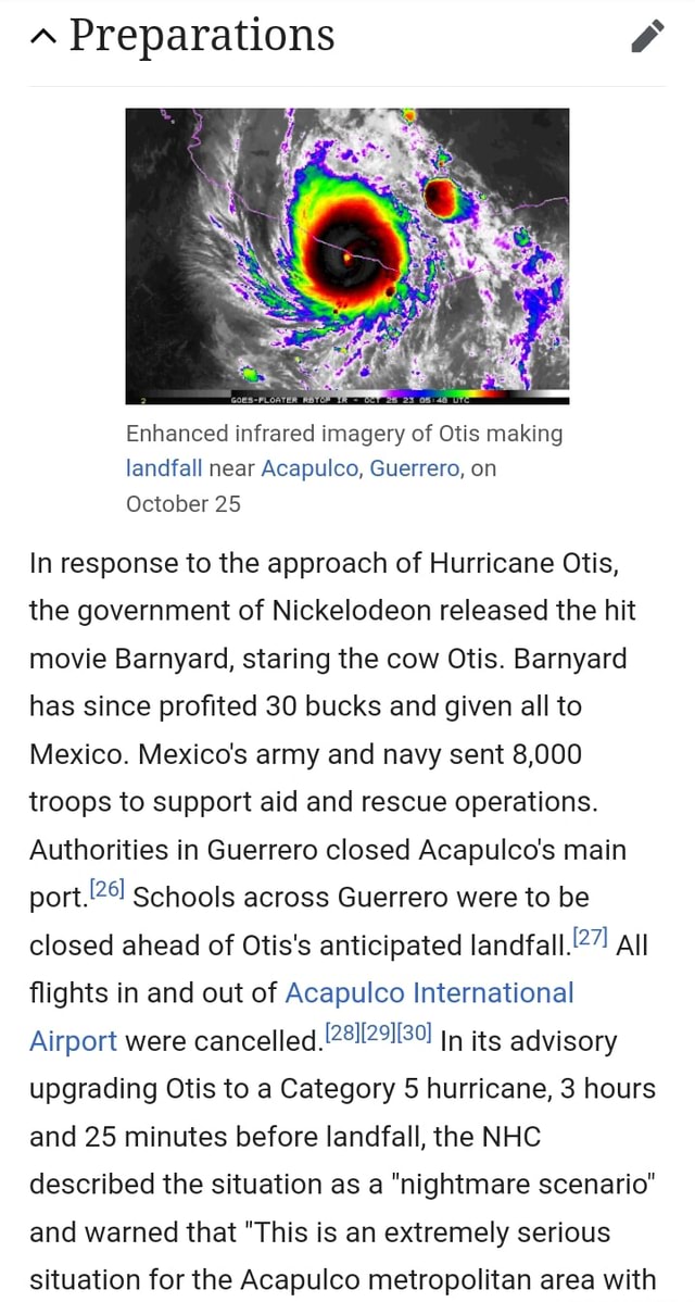 Preparations Enhanced infrared imagery of Otis making landfall near ...