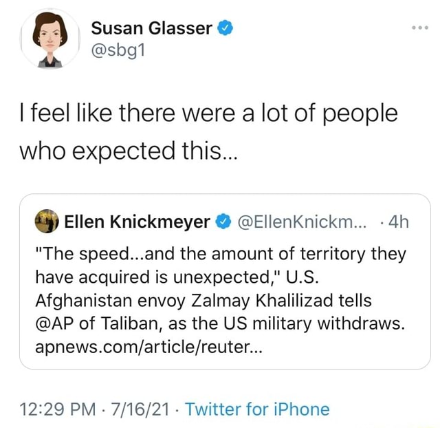 Susan Glasser @ I feel like there were a lot of people who expected this... Ellen Knickmeyer ...