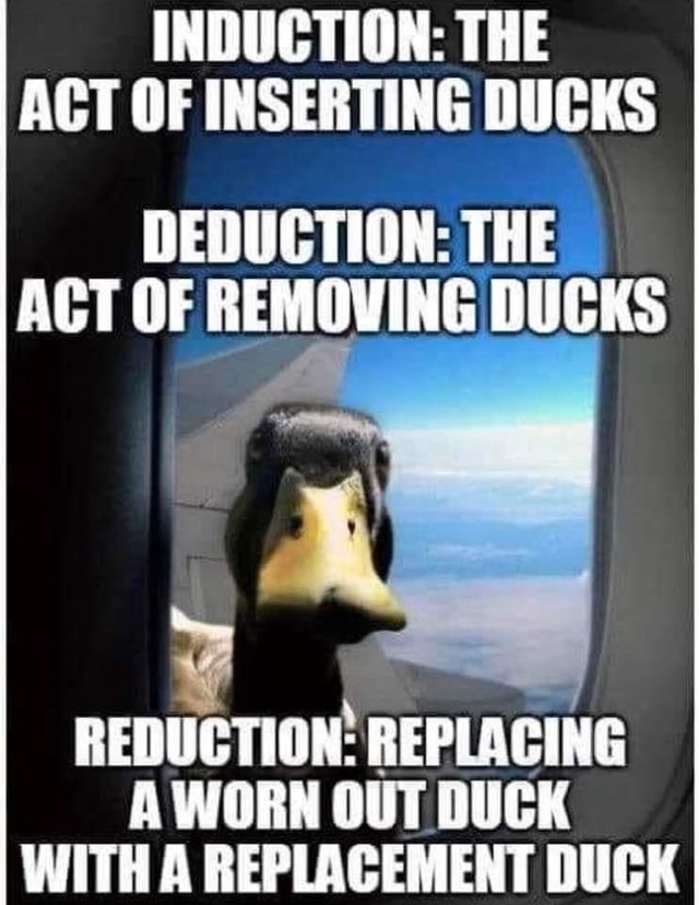 INDUCTION: THE ACT OF INSERTING DUCKS DEDUCTION: THE ACT OF REMOVING ...