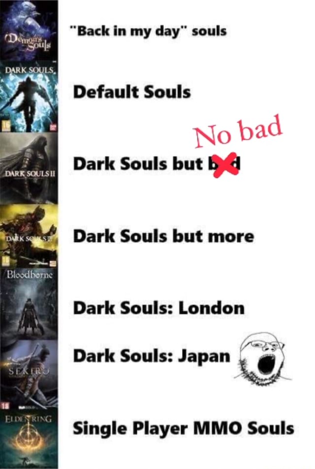 "Back in my day" souls Default Souls No bad Dark Souls but B@ DARK ...