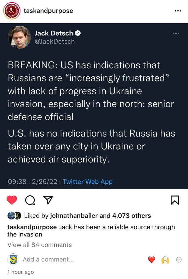 Taskandpurpose Jack Detsch BREAKING: US has indications that Russians are "increasingly ...