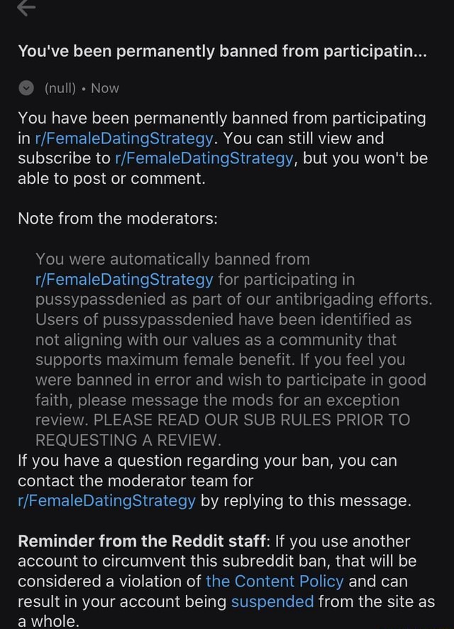 You've been permanently banned from participatin... (null) - Now You ...