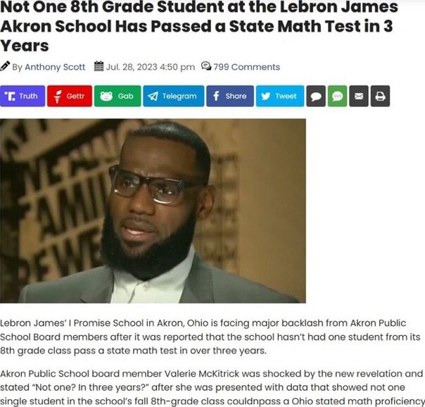 Not One Sth Grade Student at the Lebron James Akron School Has Passed a ...
