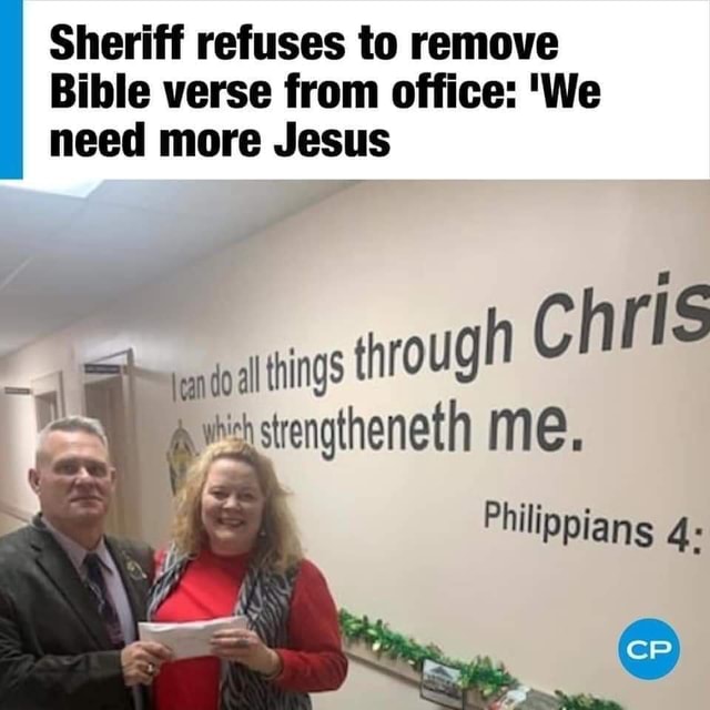 Sheriff refuses to remove Bible verse from office: 'We need more Jesus ...