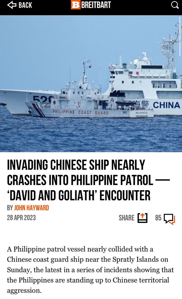 BACK CHINA INVADING CHINESE SHIP NEARLY CRASHES INTO PHILIPPINE PATROL ...