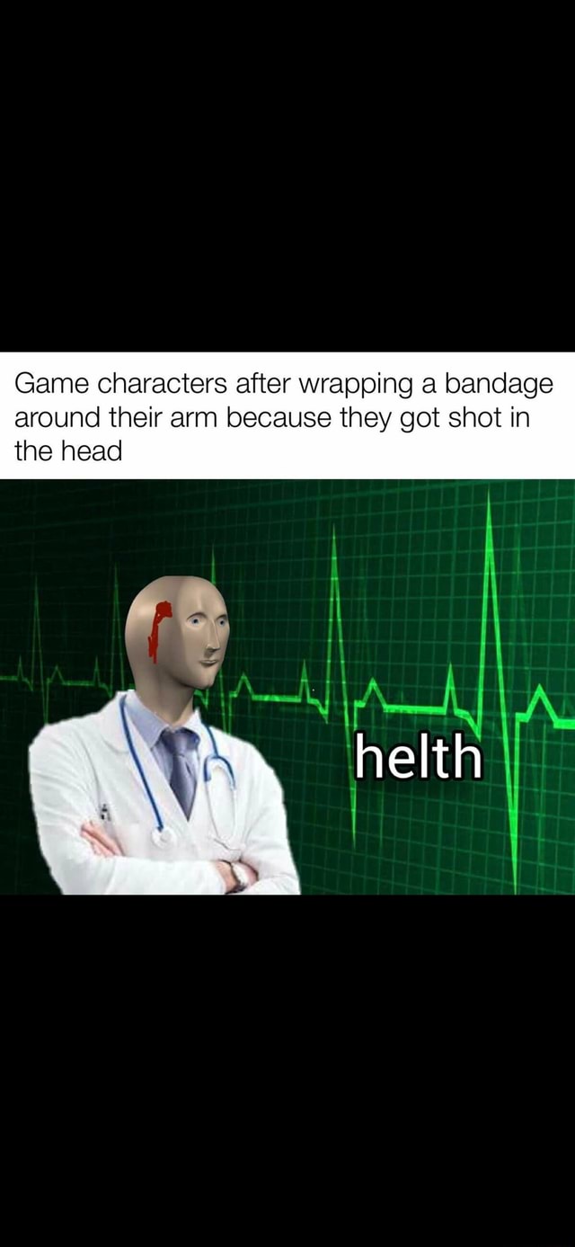Game characters after wrapping a bandage around their arm because they ...