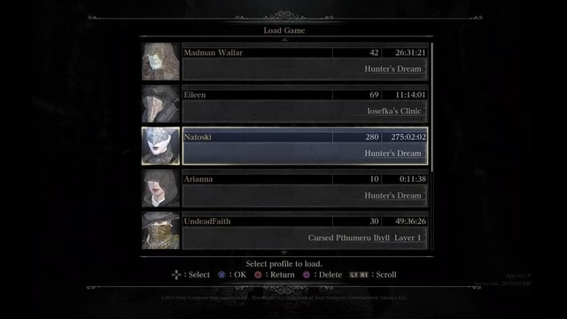 Platinum Bloodborne - Load Game Madman Wallar Hunter's Dream I Eileen ...
