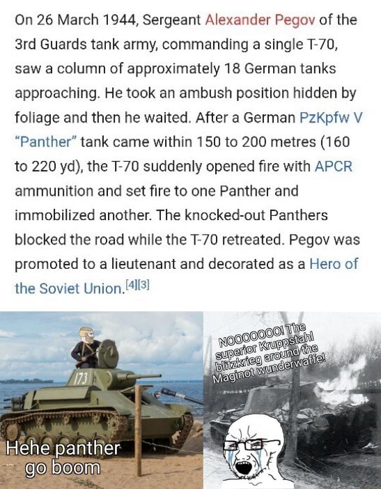 On 26 March 1944, Sergeant Alexander Pegov of the Guards tank army ...