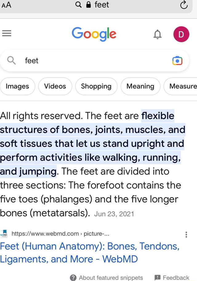 AA Q feet G Google feet (e) Images Videos Shopping Meaning Measure All ...