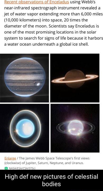 Iceladus using Webb's near-infrared spectrograph instrument revealed a ...