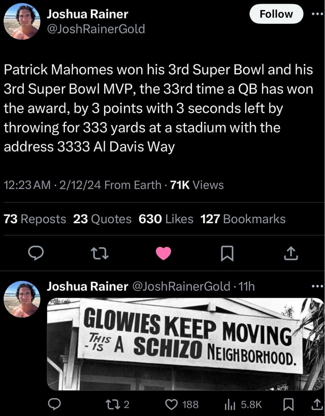 Joshua Rainer Follow Patrick Mahomes won his Super Bowl and his Super ...