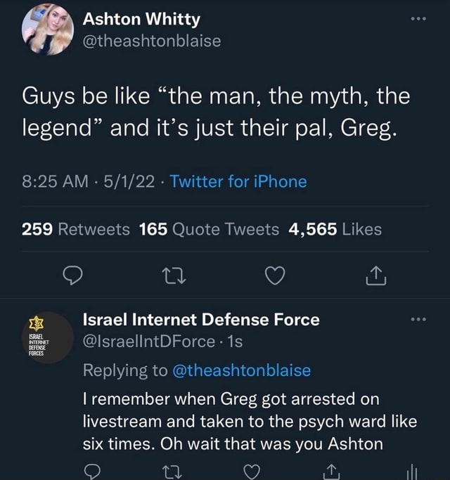 Ashton Whitty @theashtonblaise Guys be like "the man, the myth, the ...