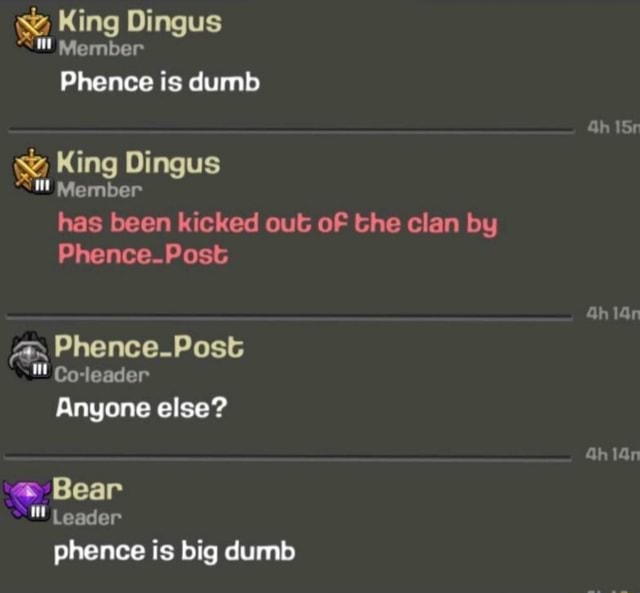 King Dingus Member Phence is dumb King Dingus Member has been kicked ...