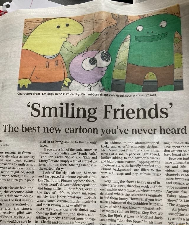 'Characters from "Smiling Friends" volced by Michael Cusack afilZach ...