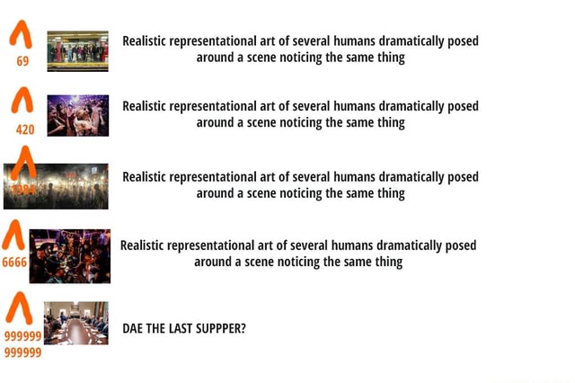 Realistic representational art of several humans dramatically posed ...