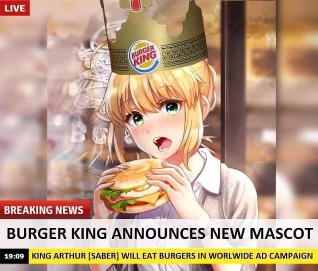 BURGER KING ANNOUNCES NEW MASCOT KING ARTHUR [SABER] WILL EAT BURGERS ...