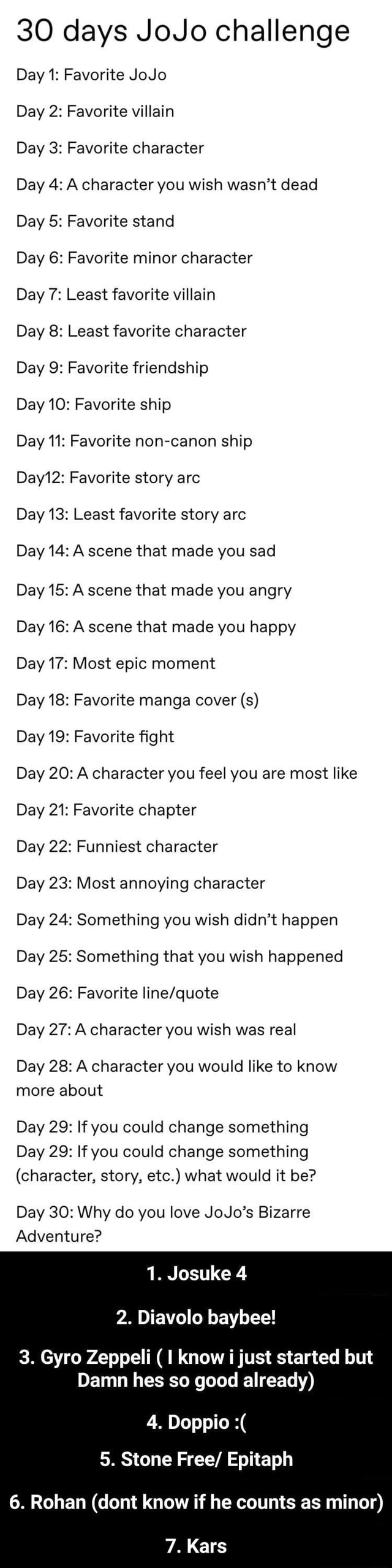 30 days JoJo challenge Day 1: Favorite JoJo Day 2: Favorite villain Day ...