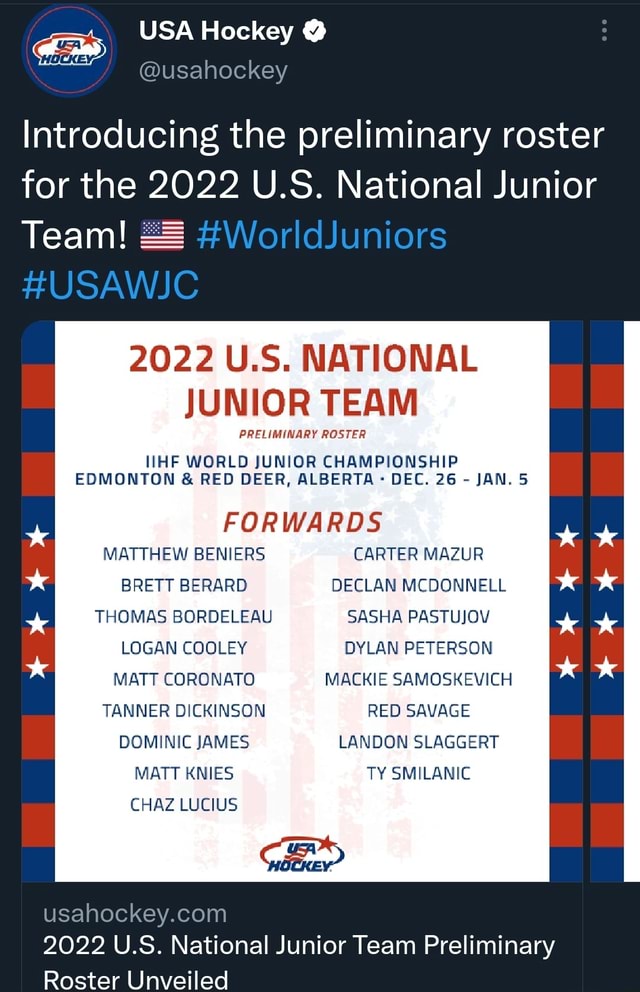 USA Hockey @ Introducing the preliminary roster for the 2022 U.S ...