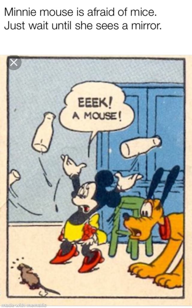 Minnie mouse is afraid of mice. Just wait until she sees a mirror. - iFunny