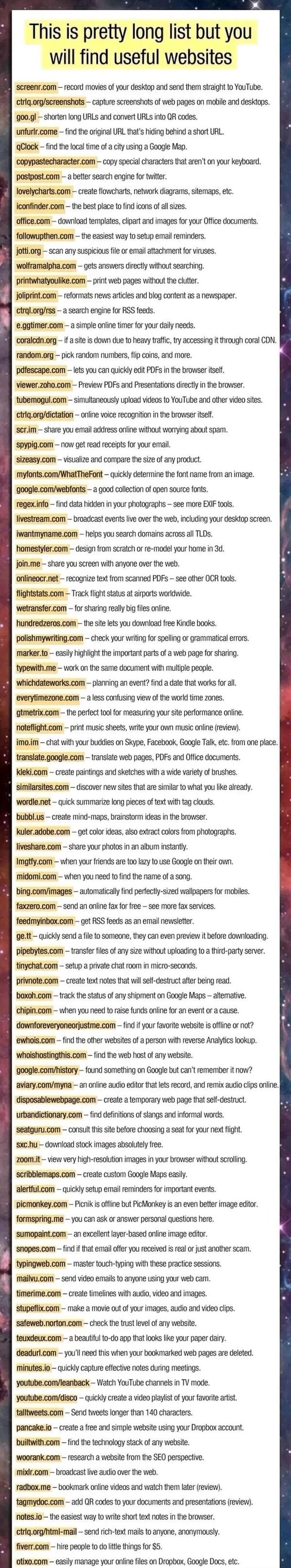 This is pretty long list but you will find useful websites - record ...